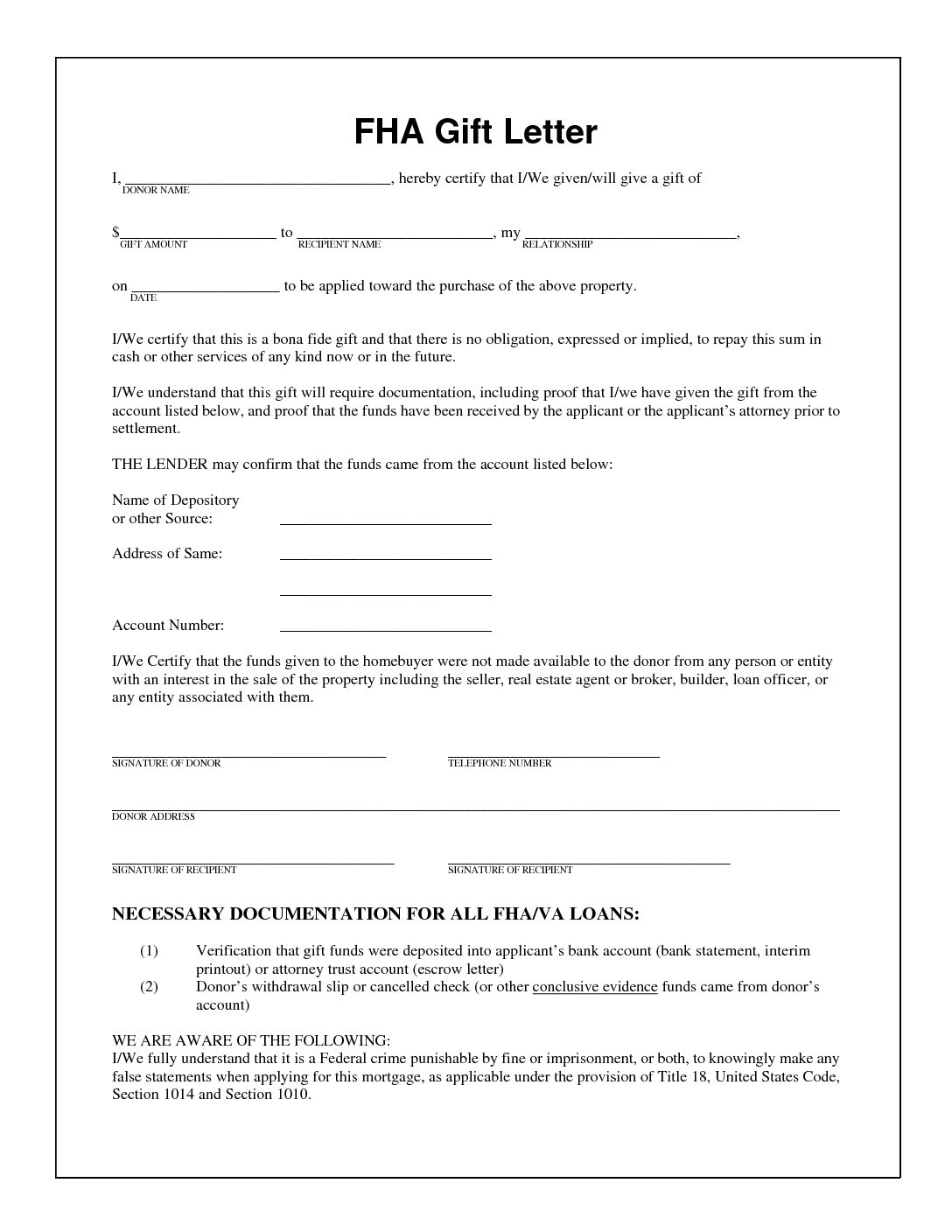 FHA Gift Letter FHA Mortgage Lenders